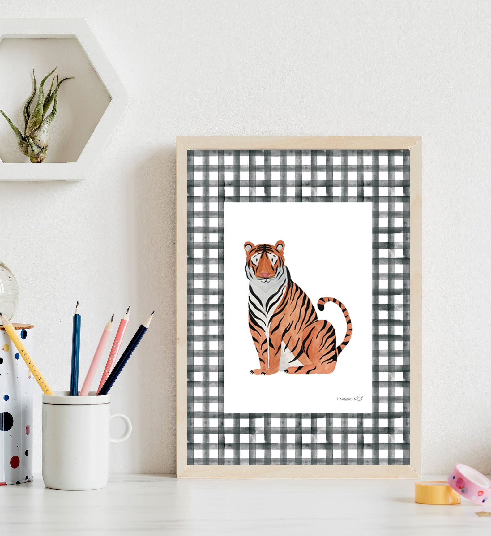 Lámina Tigre vichy negro 21x30 – Anacleta Kids